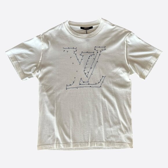 Louis Vuitton | Shirts | Louis Vuitton White Blue Lv Stitch Logo Tshirt ...